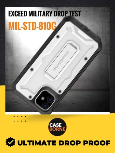 CaseBorne ArmadilloTek V Compatible with iPhone 14 / iPhone 13 Case - [Up to 21 Feet Drop Proof] - Military Grade Full Body Heavy Duty with Built-in Screen Protector and Kickstand - White