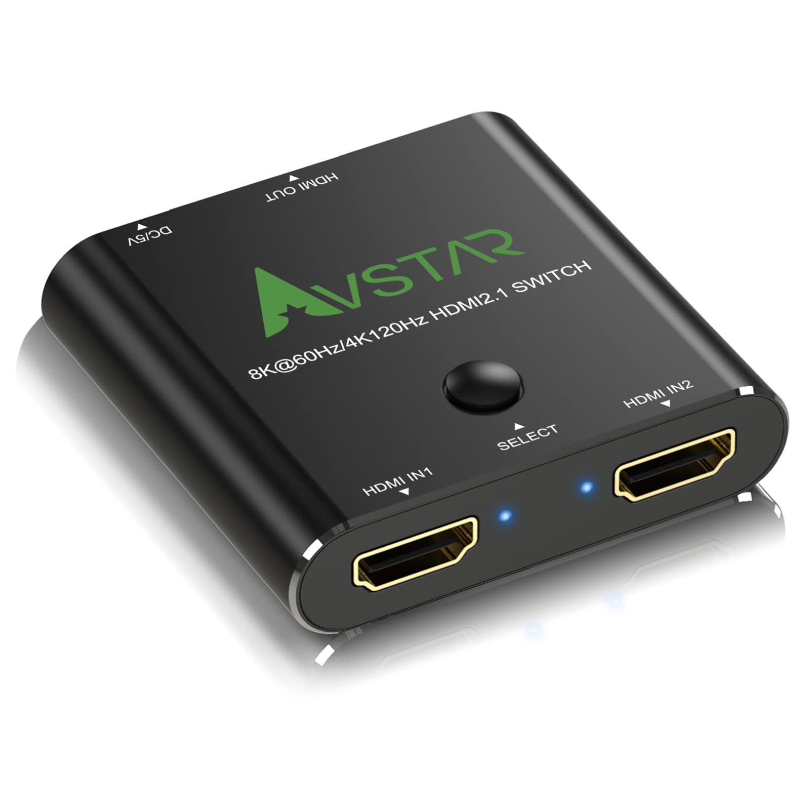 8K HDMI 2.1 Switch 2x1 8K 60Hz 4K 120Hz 48Gbps, HDMI Switch 2 in 1 Out, 2 Port HDMI Switcher Selector, Supports 3D,ARC,CEC,HDR 10,Dolby Atmos, HDCP 2.3, for QLED TV,PS5,Xbox,Fire,Stick,Roku,Blu Ray