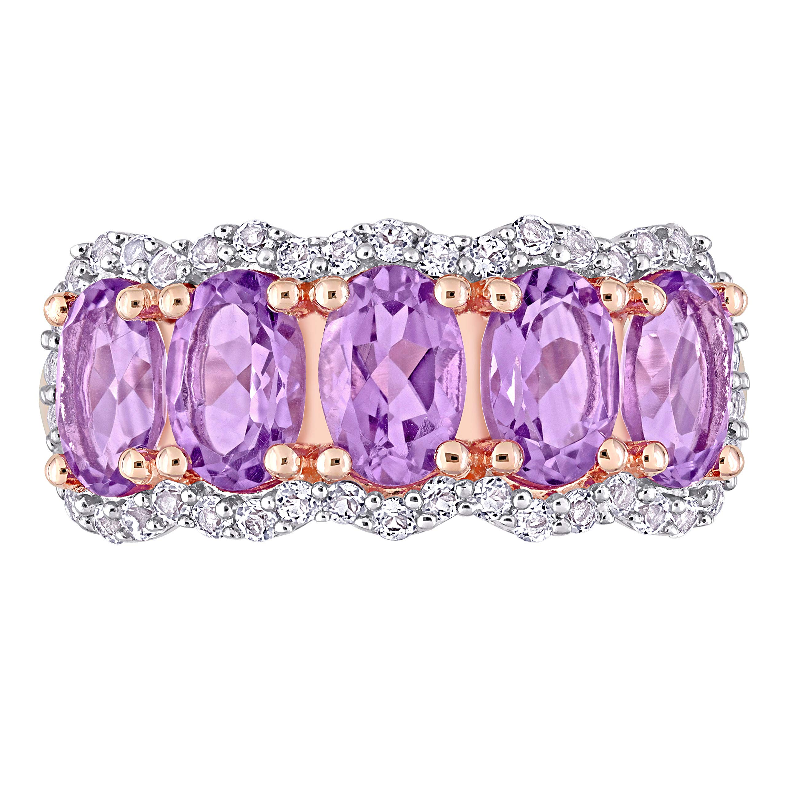 Abbie+Cleo Womens Oval Cut Purple Amethyst and White Topaz Gemstone Wide Band Ring in Rose Gold Flash Plated Sterling Silver, Size 5