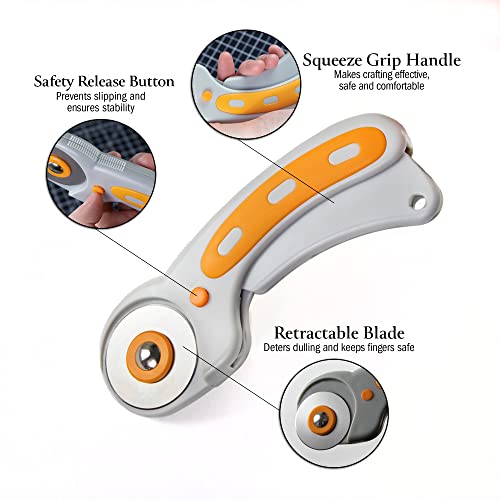 WA Portman Rotary Cutter Set & Cutting Mat for Sewing - 45mm Rotary Cutter for Fabric & 5 Blades - 18x24 In Fabric Cutting Mat - 6x24 In Acrylic Ruler for Cutting Fabric - Rotary Cutter and Mat Set