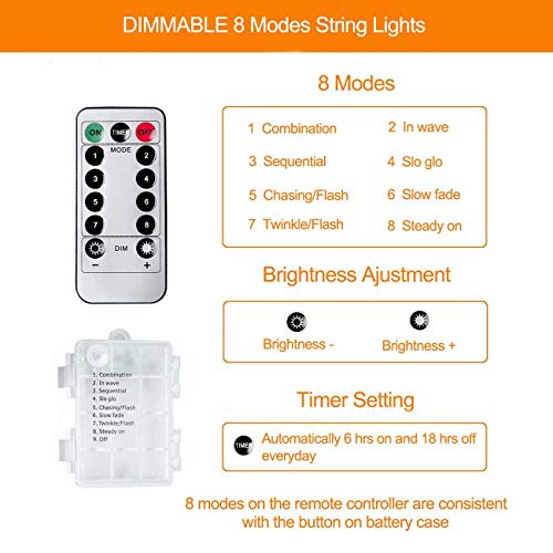 ANJAYLIA 26FT 60 LED Battery Operated 8 Modes Waterproof Fairy Lights String Lights for Party, Home, Bedroom, Christmas Decoration, Warm White