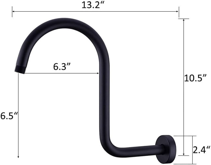 S Shaped Shower Arm High Rise Shower Head Extension Pipe Shower Arm Extender Standard 1/2" Connection with Flange Wall Mounted Bathroom Accessories Stainless Steel (Black)