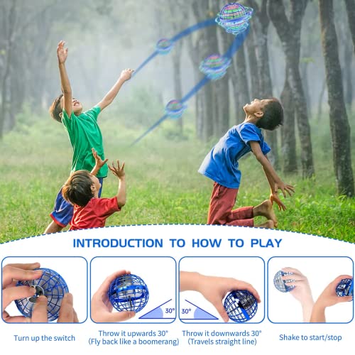 CASEIER Flying Orb Ball Hover Toy, Hand Controlled Floating Ball with RGB Light, 360° Spinning Flying Spinner Mini Drone, Cosmic Boomerang Balls, Magic Levitating Space Toys for Adults Kids (Blue)