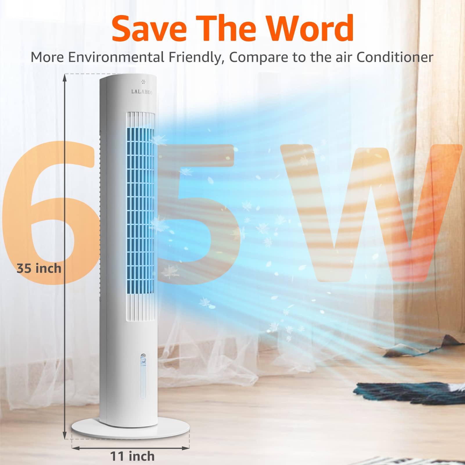 Evaporative Air Cooler Portable, 35” Cooling Fan with 60° Oscillating, Removable Water Tank, Ice Packs, 3 Speeds, Personal Swamp Cooler, no Remote Control.
