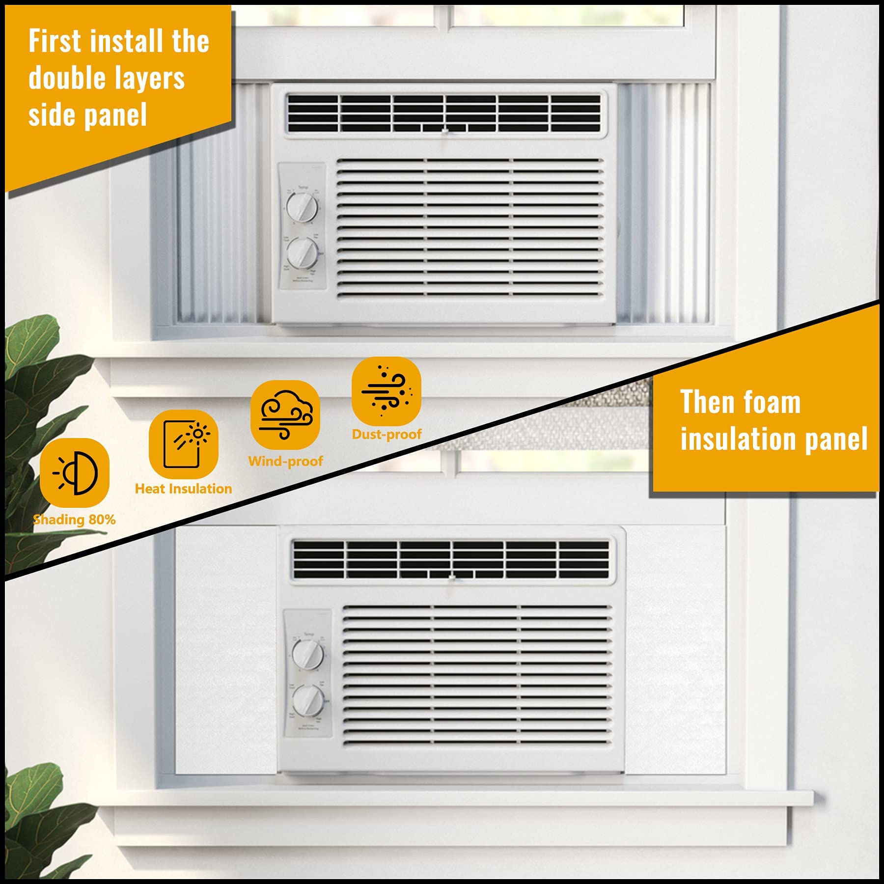 LBG Products Window AC Side Panels,Double Layers Adjustable Side Panel Kit with Air Conditioner Foam Insulation Panels, White