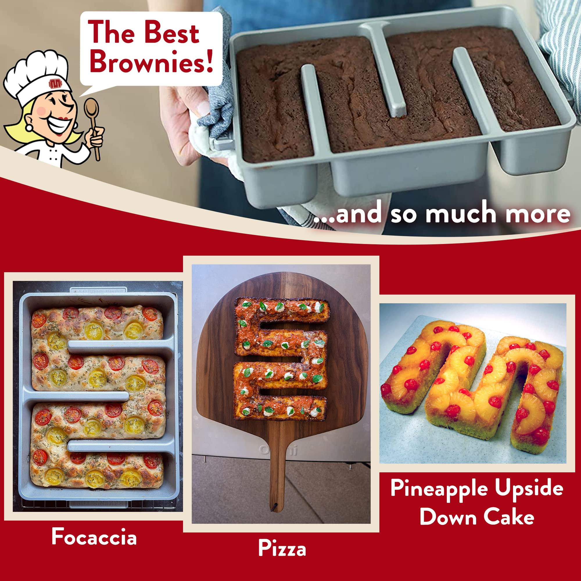 Baker's Edge Brownie Pan, The Original All Edges Brownie Pan for Baking | Premium Doble Nonstick Coating, Heavy Gauge Cast Aluminum Construction, Rectangular 9x12β Size Baking Pan - US Patented Design