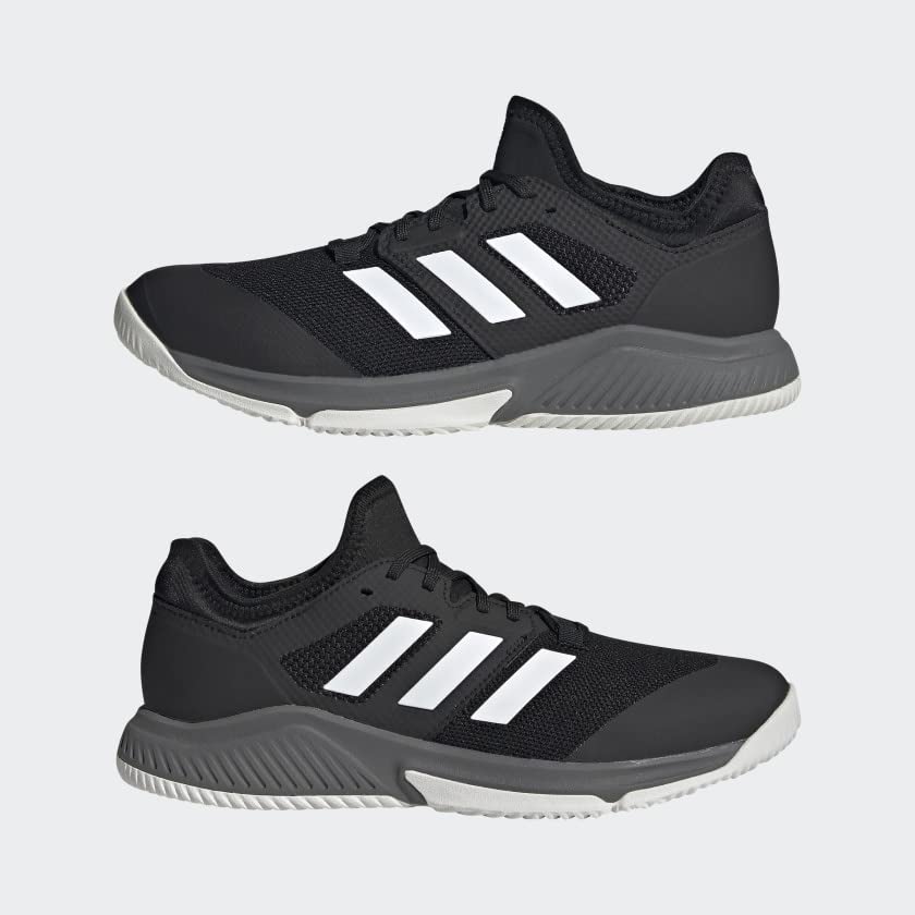 adidas Men's Court Team Bounce Volleyball Shoe, Black/White/Grey, 8