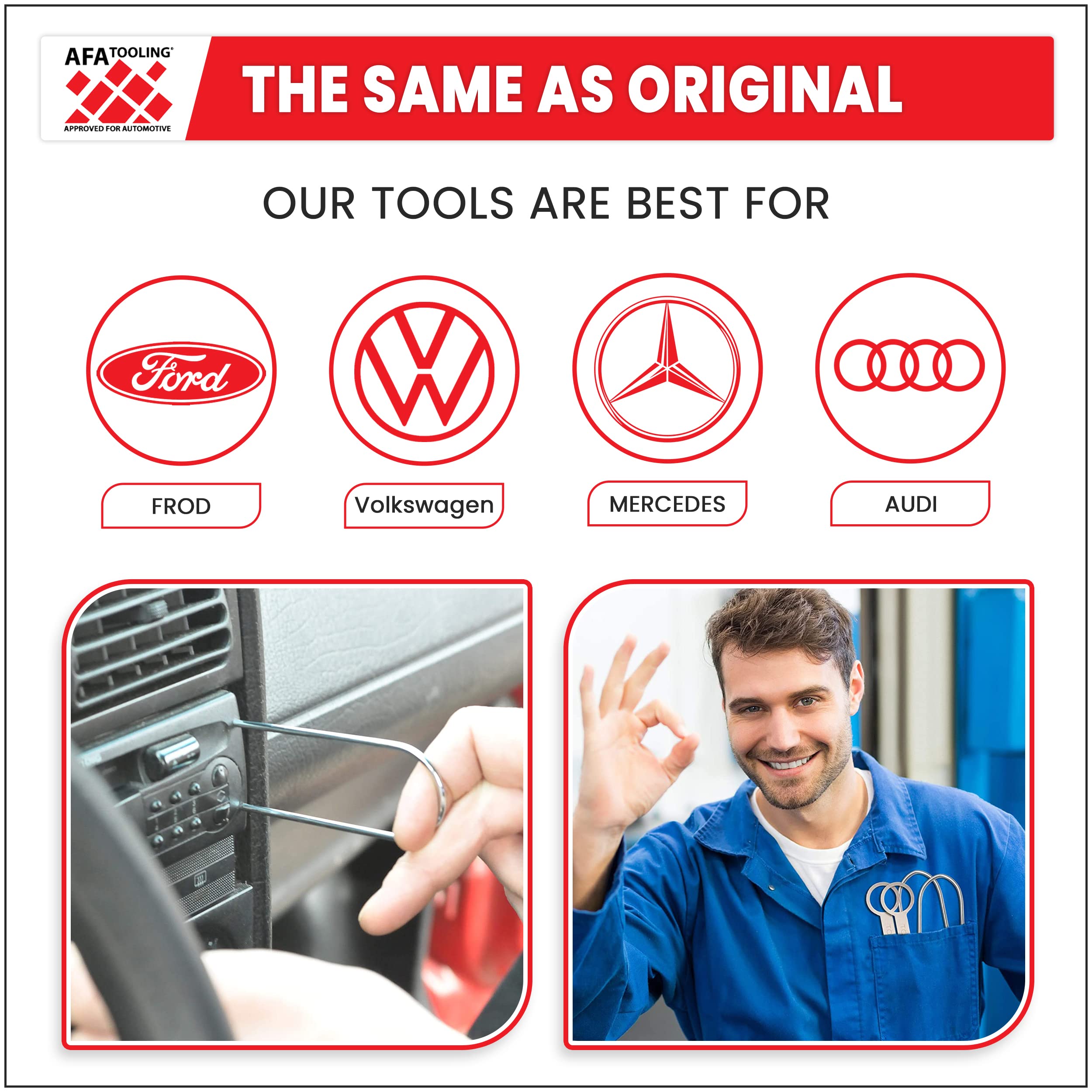 AFA Tooling - Replacement for Radio Removal Tool 1C0-051-530 and T87P-19061-A for Ford, Volkswagen, Mercedes & Audi - Won't Bend or Break