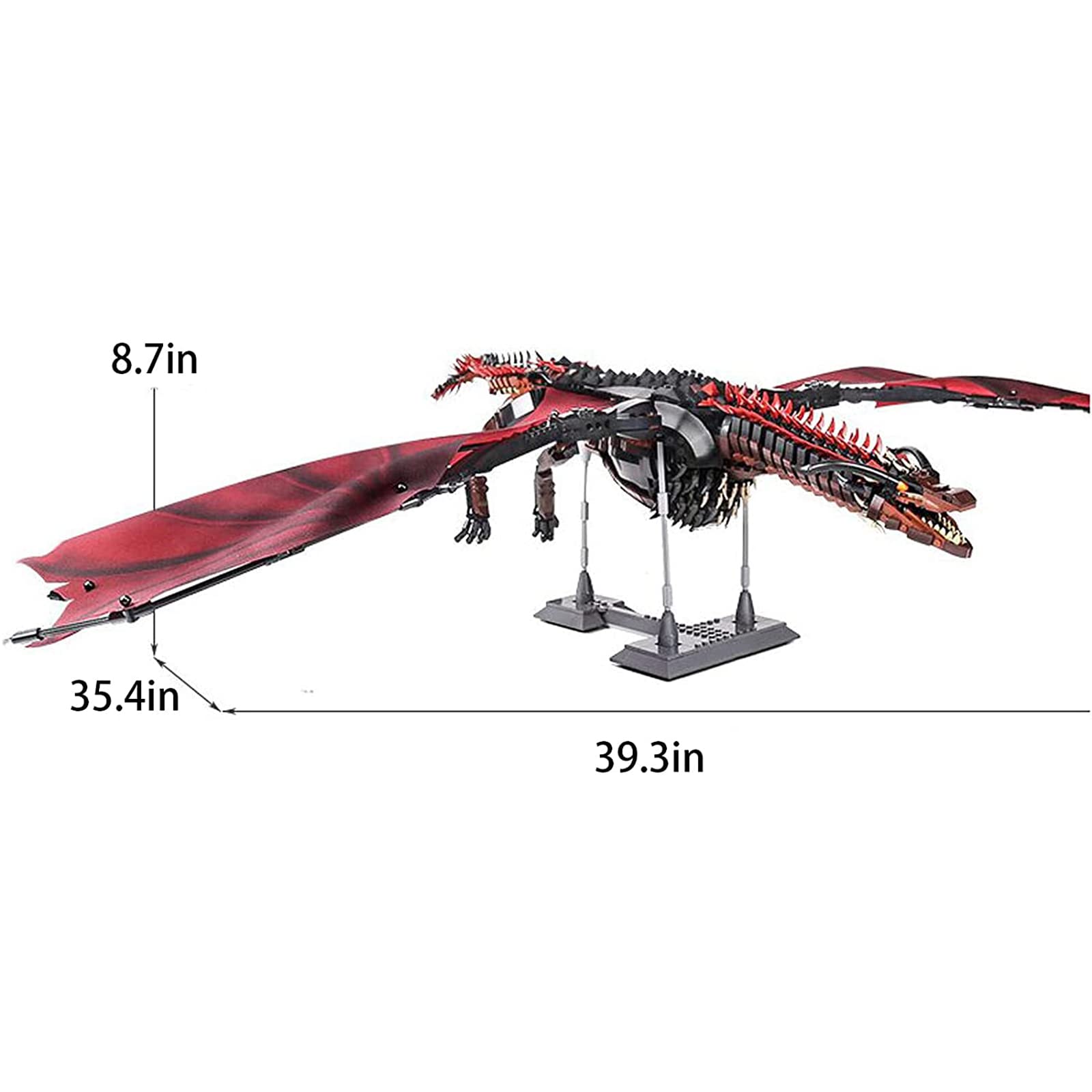 Building Toys Dragon Set Building Kit 1889 Pieces STEM Building Blocks for Boys Red Fire Dragon Construction Set with Wings & Base Holder Building Bricks Display Collection Great Gift for Adult