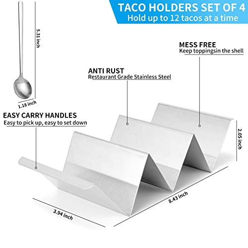GEIKR Stainless Steel Taco Holders Set of 4, ๐ฎ๐ฌ๐ฎ๐ฏ ๐๐๐ฌ Oven & Dishwasher & Grill Safe Taco Trays, Each Metal Taco Stands for 3 Tacos, Taco Rack with Handles, Stylish Taco Shell Holders
