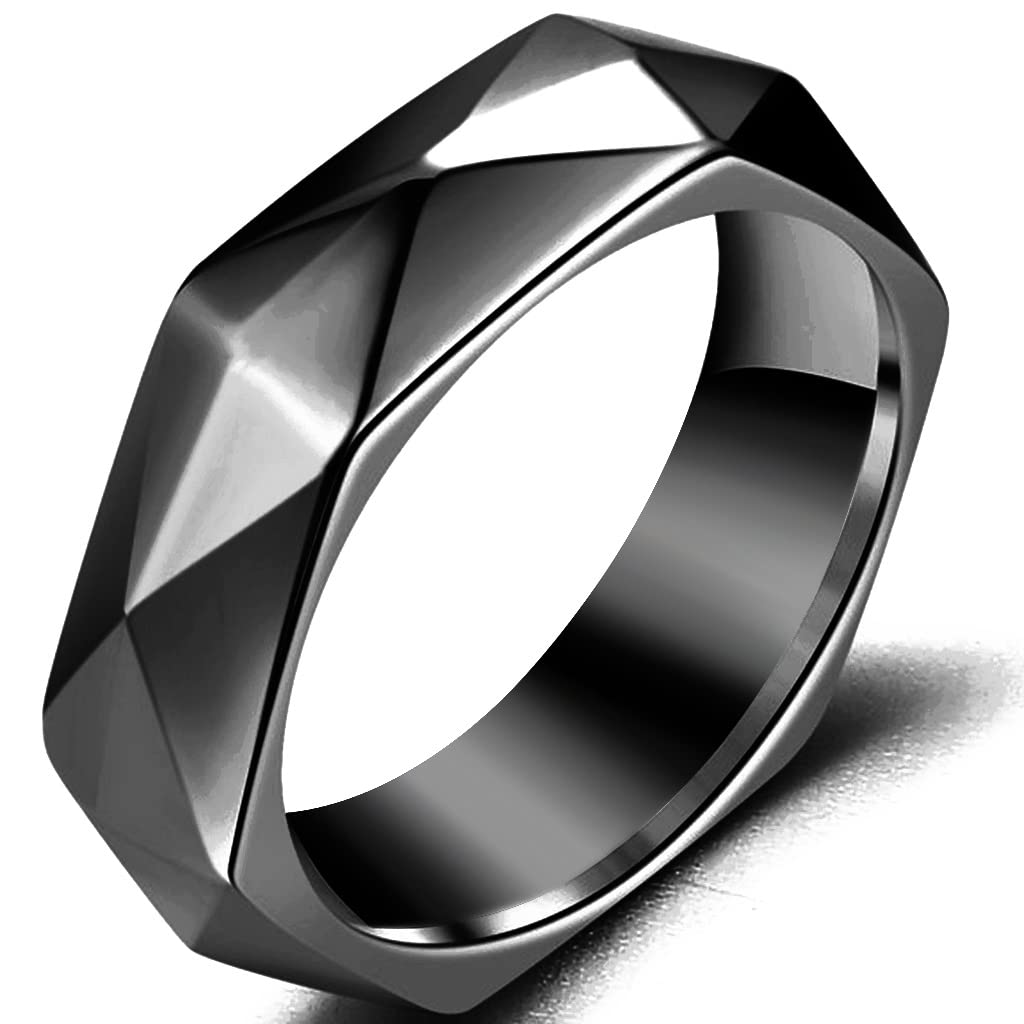 8mm Stainless Steel Hig Polished Faced Pyramid Shape Wedding Band Ring (Black, 10)