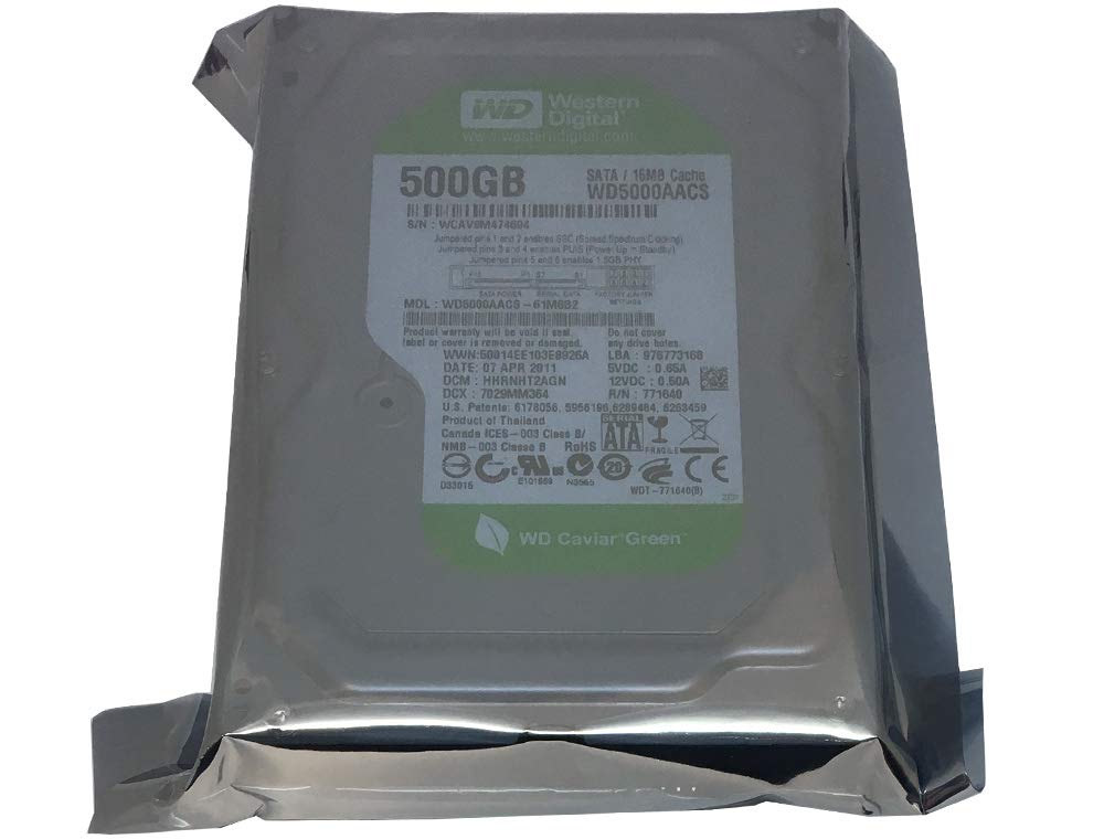 Western Digital Caviar Green WD5000AACS 500GB 5400 to 7200 RPM 16 MB Cache SATA 3.0 Gb/s Hard Drive