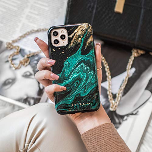 BURGA Phone Case Compatible With Samsung Galaxy Note 10 - Hybrid 2-Layer Hard Shell + Silicone Protective Case -Emerald Green Jade Stone Luxury Gold Glitter Marble - Scratch-Resistant Shockproof Cover