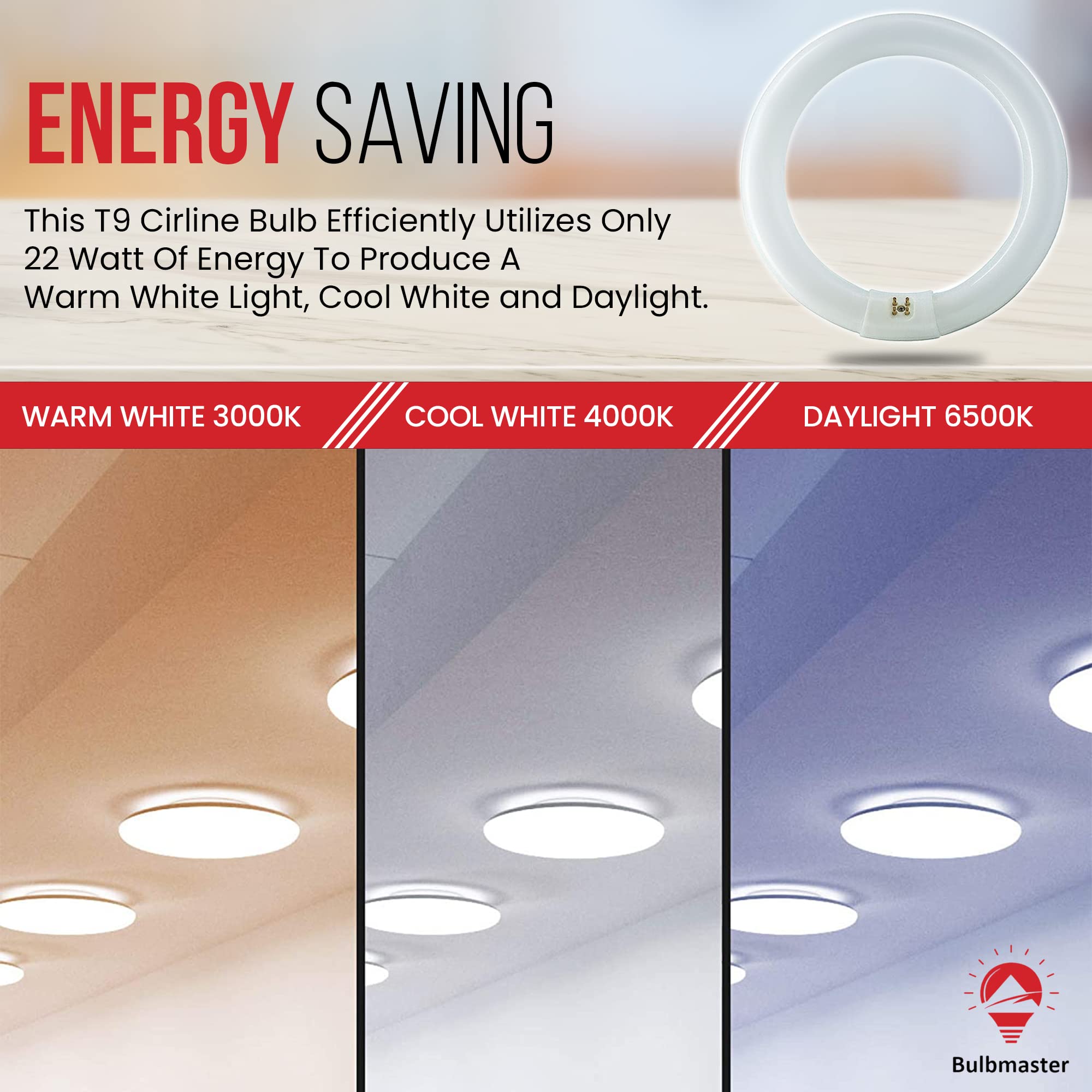 Bulbmaster FC12T9/CW 32 Watts 12 Inch Round T9 Fluorescent Circular Light Bulb, Cool White 4100K, FC12T9 1930 Lumens G10Q 4-Pin Base 32W Circline Ceiling Lights
