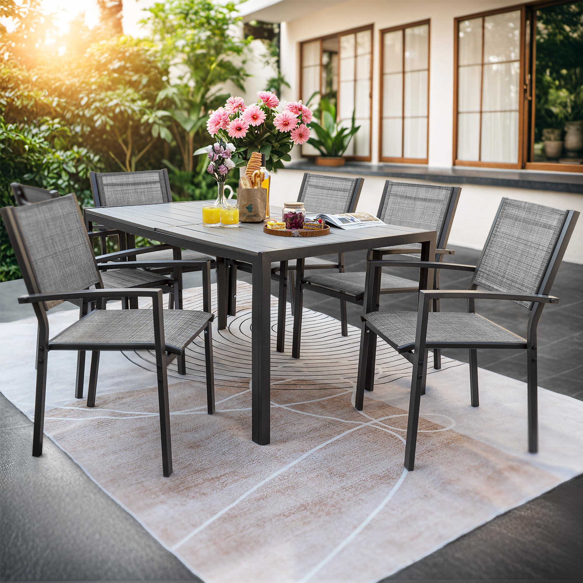 GUNJI Dining Chairs Set of 6 Modern Metal Dining Room Chairs Stackable Kitchen Chairs with Back (Gray)