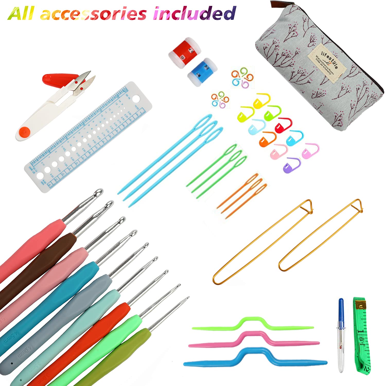 75 Pcs Crochet Kit with Yarn Set Crochet kit for Beginners Crochet Yarn Set Including 24 Acrylic Yarn Skeins Crochet Hooks Needles Handmade Yarn Knitting Crochet Kit for Beginners and Professional