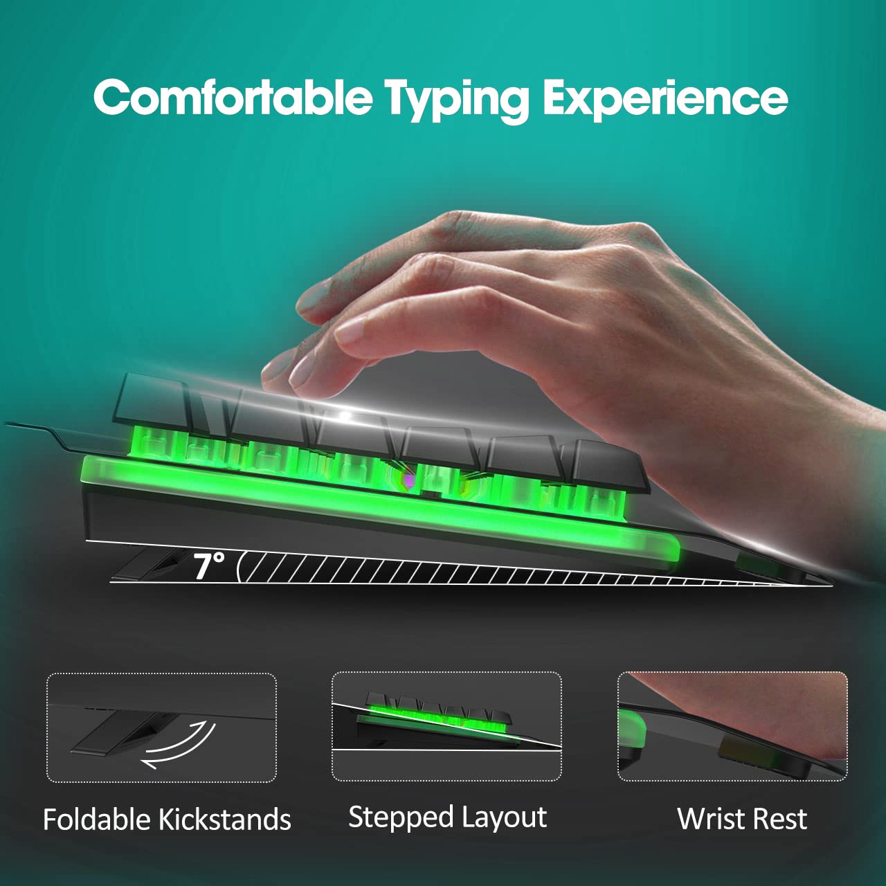 Alorsay Upgraded Gaming Keyboard, Wired RGB Keyboard USB with LED Light, BacklitMembrane Keyboard with Wrist Rest, Spill-Resistant/19 Keys Roll-Over/12 Multimedia Shortcuts