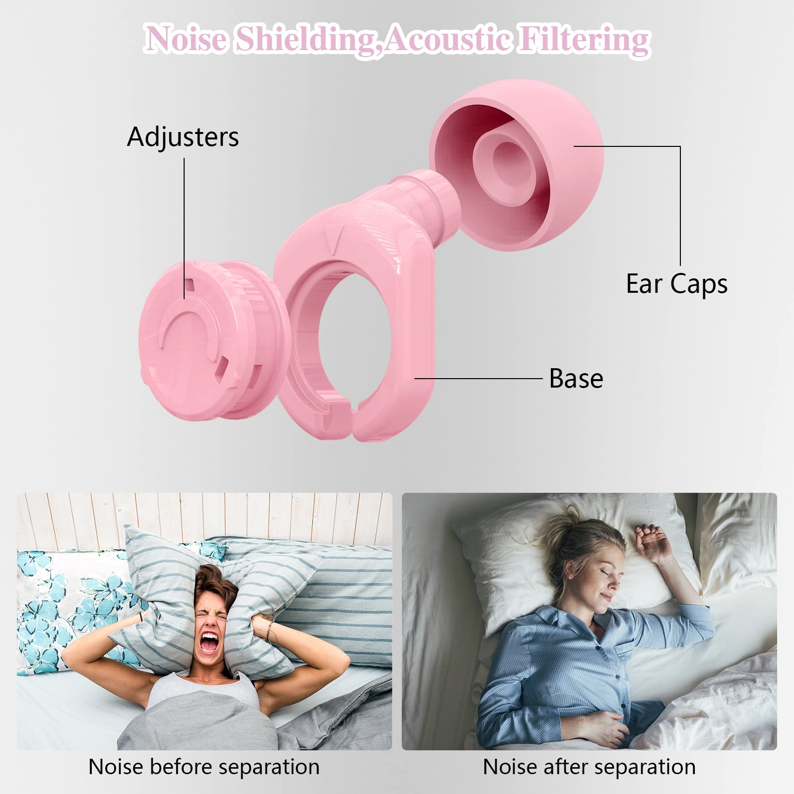 Adjustable Ear Plugs for Noise Reduction-3 Pairs of Reusable Hearing Protection in S/M/L for Sleep, Studying, Flights, Noise Sensitivity-Pink