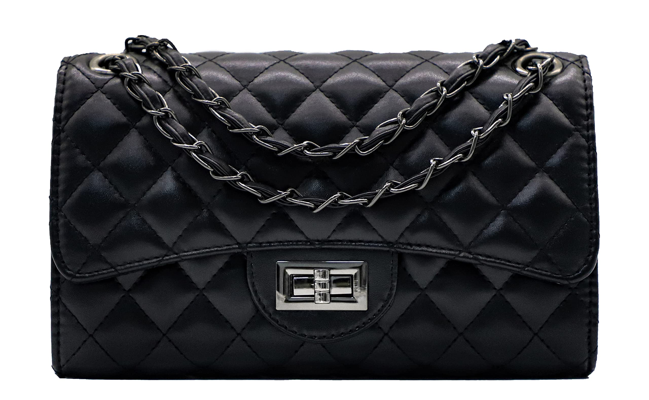 Eveupp Quilted Crossbody Bags for Women Black Chain Purse Leather Quilted Bag Clutch Purses Large