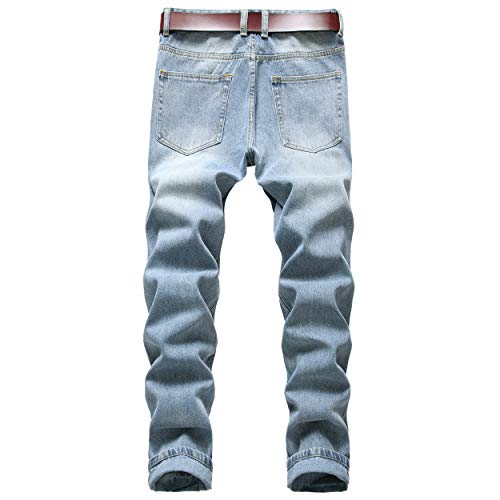 COOSVEN Men Ripped Jeans, Slim Fit Straight Leg, Denim Pants with Holes (Light Blue, 34)