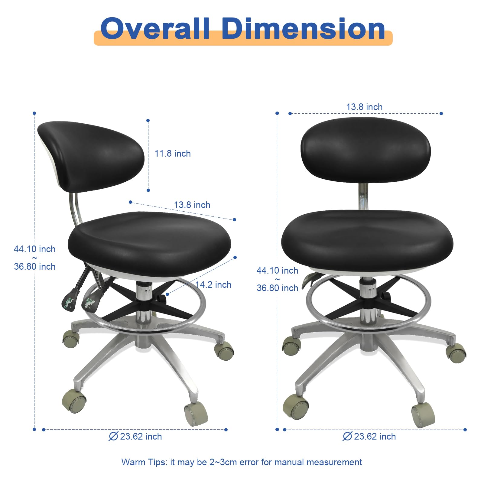 LIMKOMES Medical Dental Assistant Stool with Adjustable Backrest Rolling Ergonomic Swivel Seating Dentist Chair for Clinics, Dental Office, Lab-Black