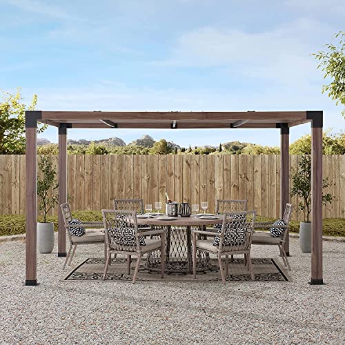 Sunjoy Outdoor Pergola 10 x 12 ft. Steel Frame Pergolas with Nature Wood Grain Finish for Patio, Garden and Backyard Activities by SummerCove