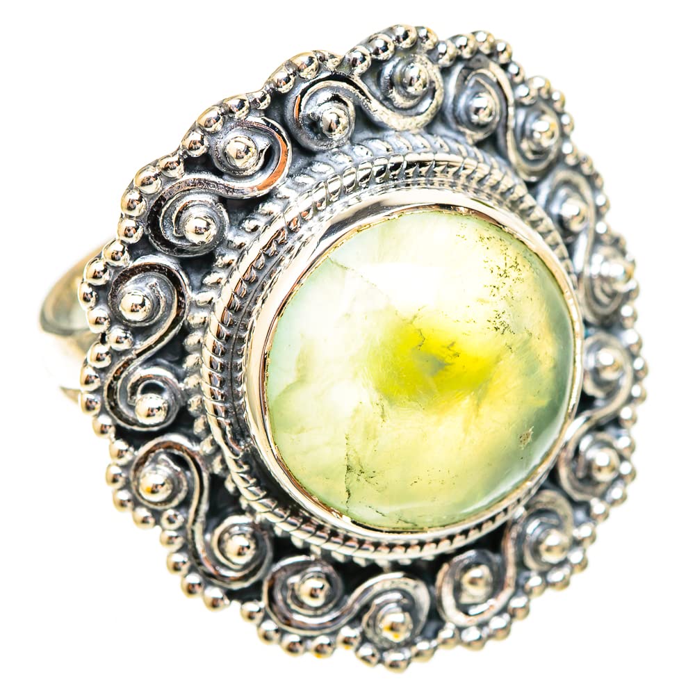 Ana Silver Co Large Prehnite Ring Size 8.5 (925 Sterling Silver) - Handmade Jewelry, Bohemian, Vintage RING121868