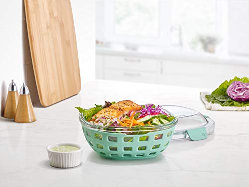 Ello Duraglass Baking Dish, 9x13-3Qt, Tropical Violet & DuraGlass Food Storage Glass Lunch Bowl - Meal Prep Container with Silicone Sleeve and Airtight Lid, 5 Cup, Yucca