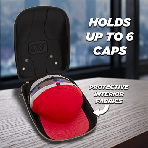 CASEMATIX Hat Travel Case for up to 6 Baseball Caps with Crush-Resistant Hard Shell Outer, Adjustable Shoulder Strap and Comfortable Handle - Portable Hat Case Carrier for Travel and Hats Storage