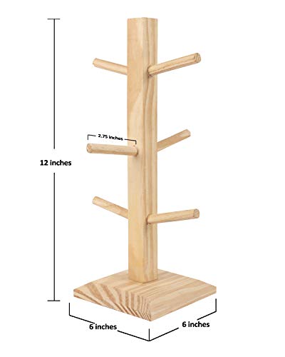 STORE INDYA Wooden tea coffee mug display stand 6 Hook