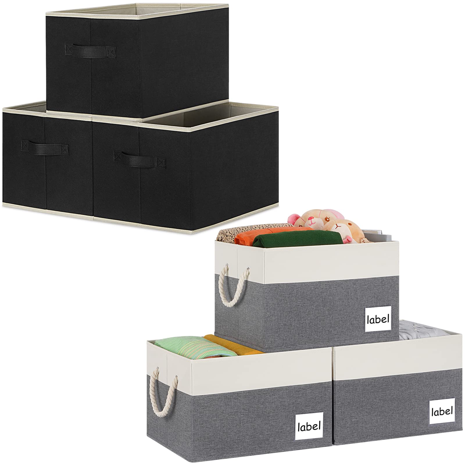Asxsonn Fabric Storage Bins Large Storage Baskets for Shelves, Large Closet Storage Bins with Handles, Storage Bins Baskets with Label Card for Organizing Home Office (6 Pack, 15" x 11" x 9.6")