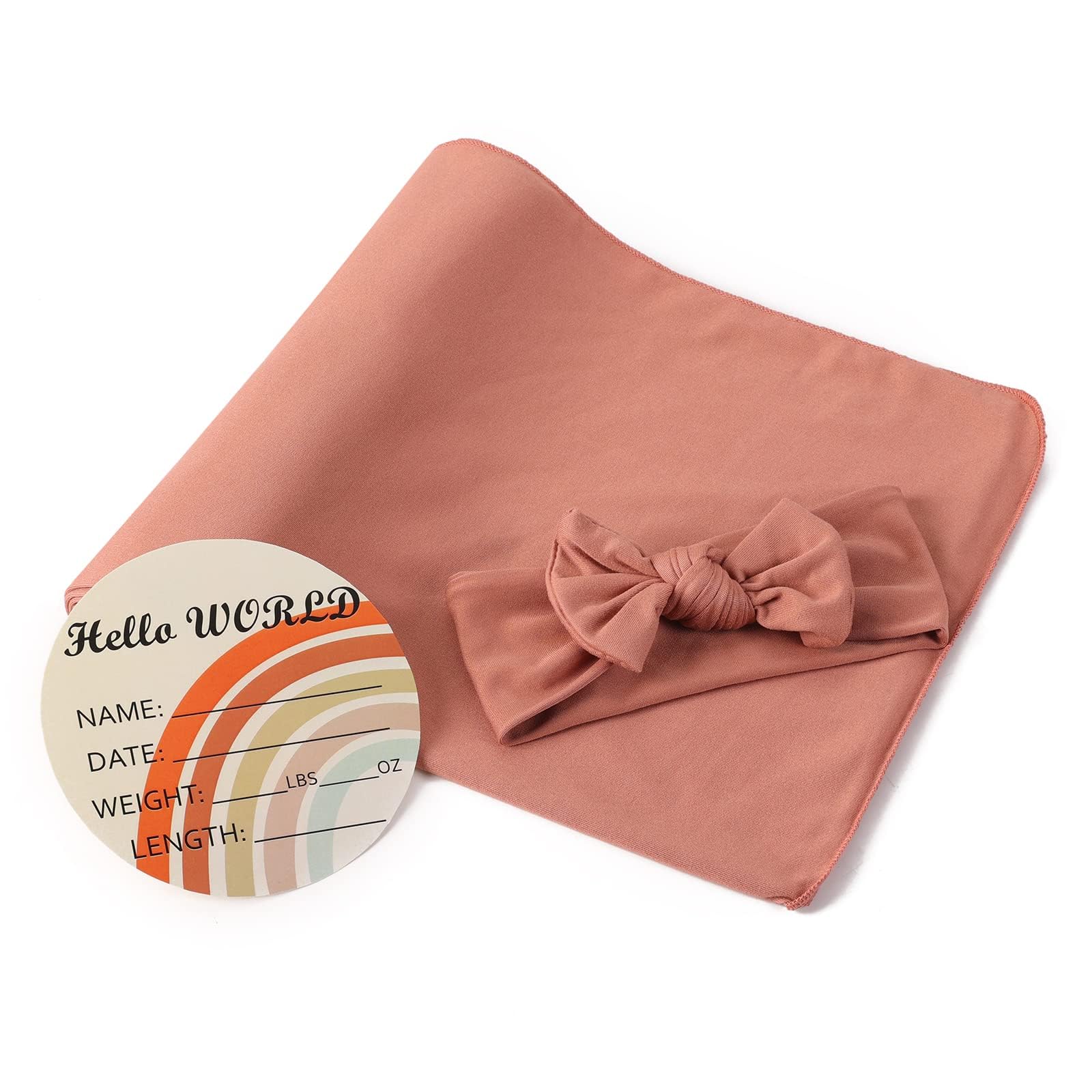 Bayceen Stretchy Swaddle Blanket for Newborns Baby Girl Swaddle and Headband Set Receiving Blanket 35 x 35 inches Swaddle Set (Blush)