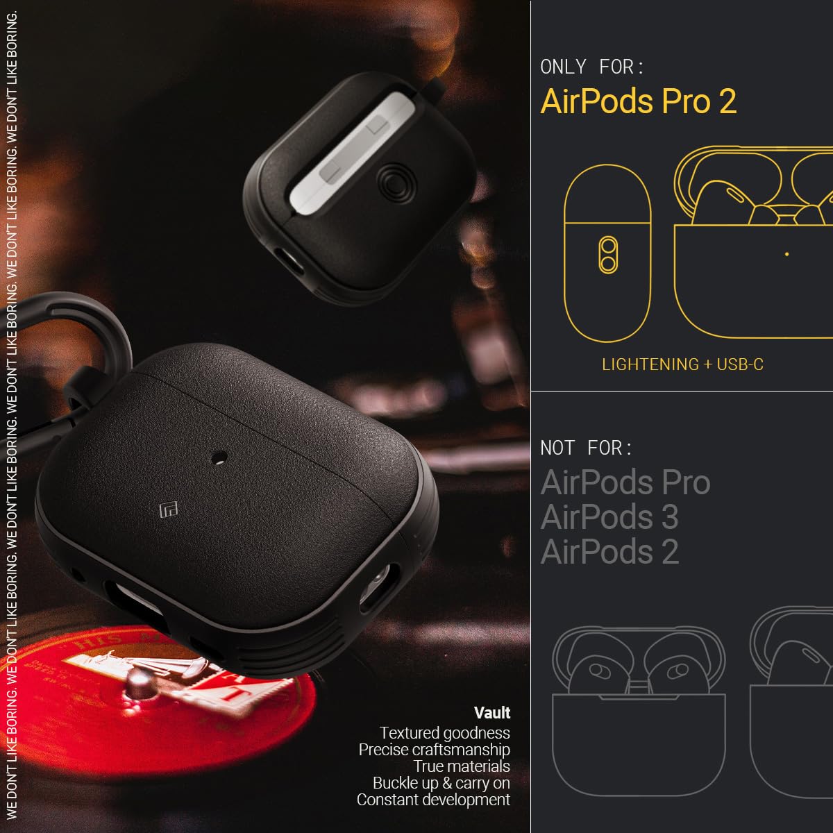 Caseology Vault for Airpods Pro 2 Case [Keychain Carabiner Included] Designed for Airpods Pro 2nd Generation (2022) - Matte Black