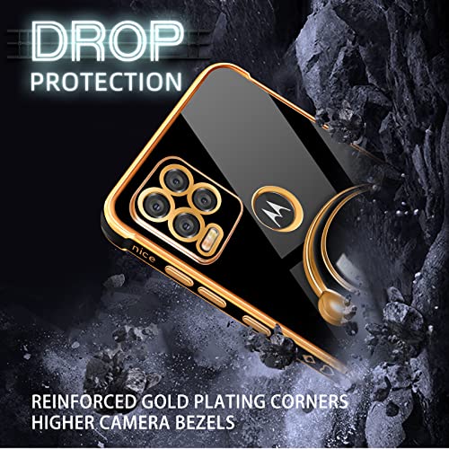 Buleens for Motorola Moto G Stylus 5G Case, Cute Heart Pattern 6D Gold Plating Astronaut Hidden Stand Phone Cases for Moto G Stylus 5G 2021 6.8 Inch-Black