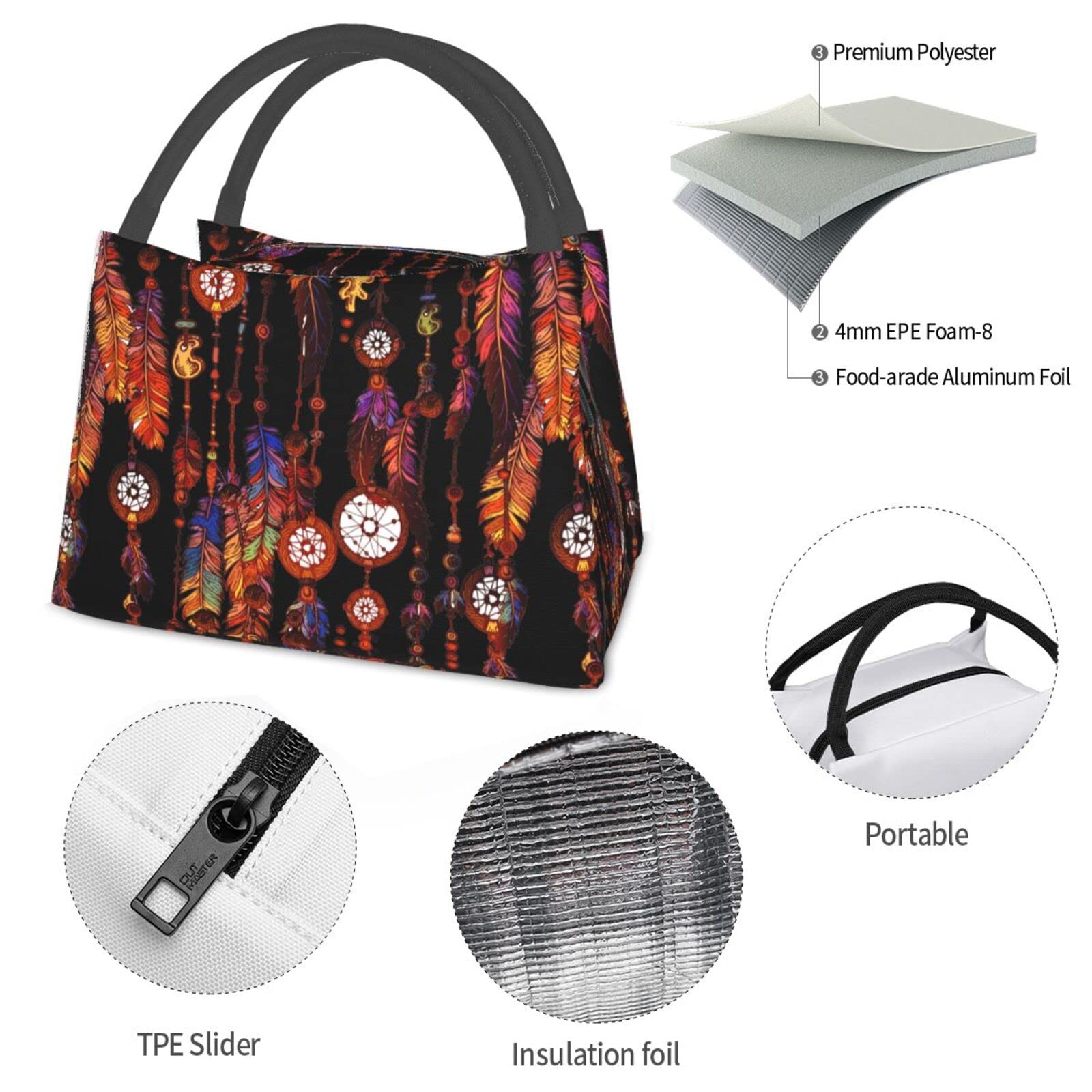 ASYG Native American Ethnic Art Lunch Bag Box Indian Tote Lunch Container Insulated Meal Handbag For Home Office Work Outdoor