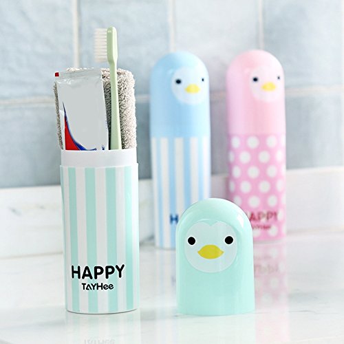 Narutosak Portable Cute Cartoon Penguin Toothbrush Toothpaste Holder Travel Storage Case - Blue
