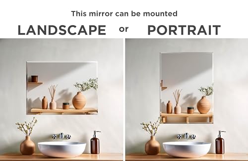 Gatco 1802 Bathroom Wall Mirror, 32"H x 24"W Modern mirror for Living Room, Vanity, Slim Design Beveled Frameless Large Rectangle mirror - Hangs Horizontal or Vertical with Easy Mount Safety Bracket