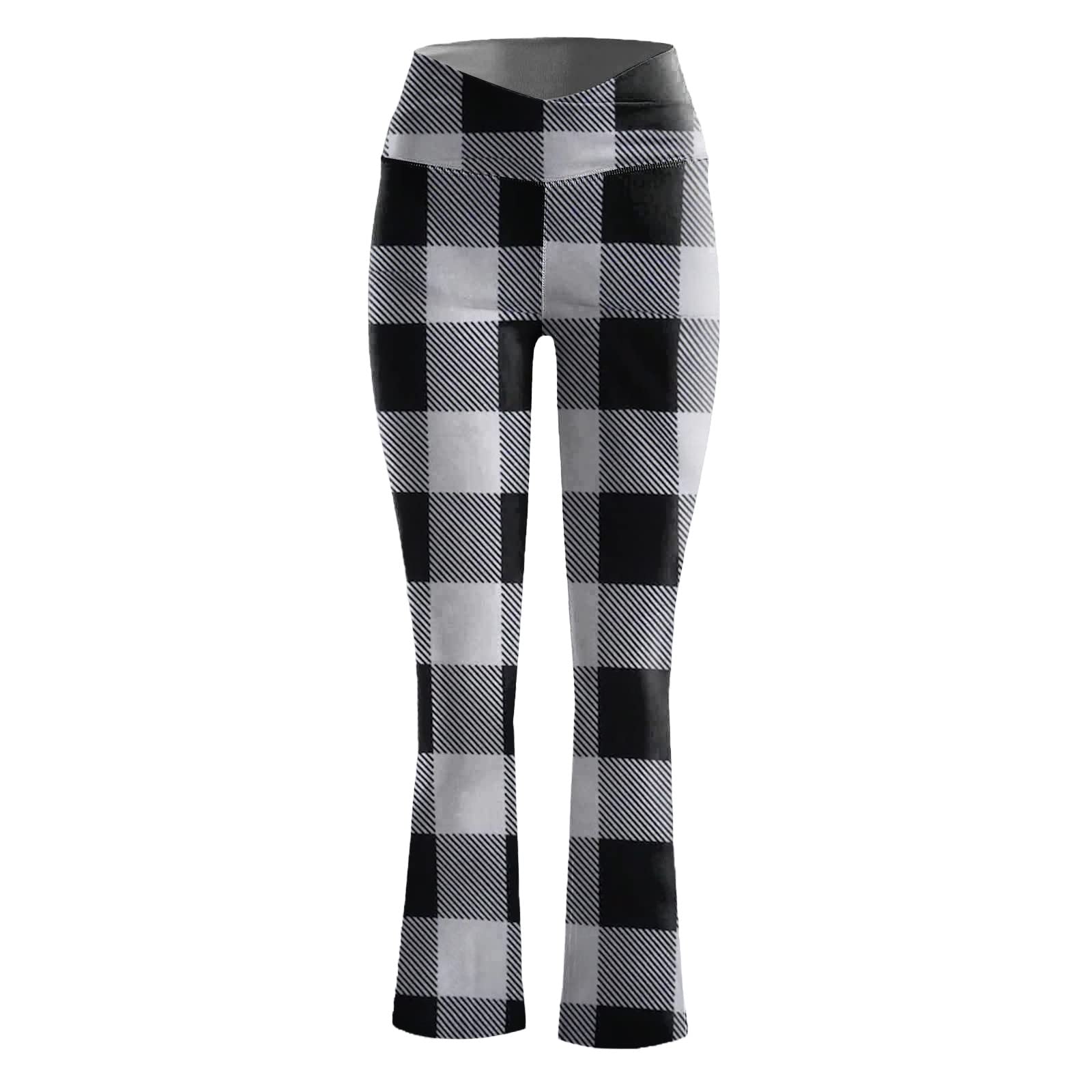 High Waisted Pants for Women 4 Way Stretch Comfy Non-See-Through Bootcut Yoga Plaid Printed Dress Pants Sweat Pants