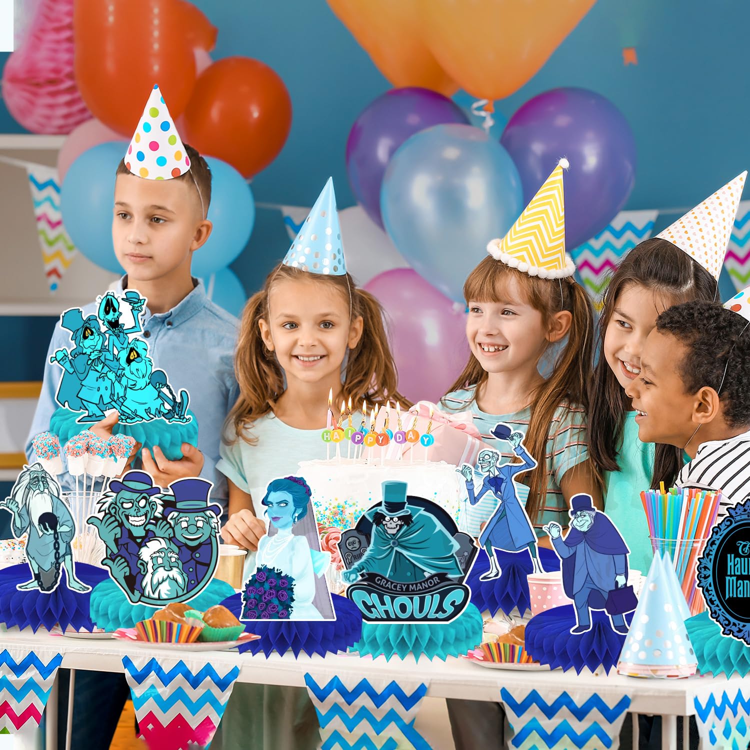 8pcs Birthday Party Decorations Table Centerpiece, Halloween Party Decorations Blue Green Ghost Halloween Honeycomb Centerpieces for Halloween Party
