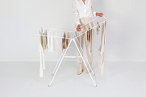 Brabantia HangOn Laundry Drying Rack (20m / Fresh White) Compact, Foldaway, Adjustable Indoor Stainless Steel Clothes Horse