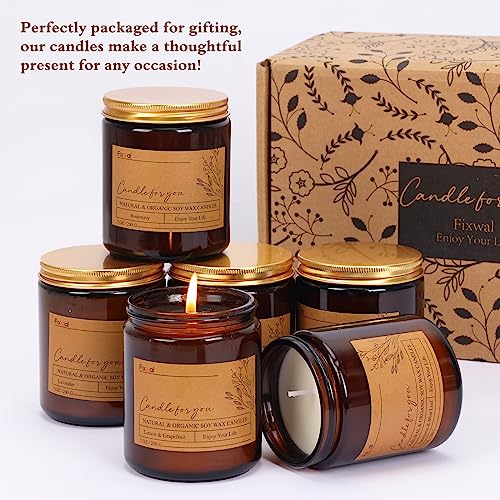 Fixwal 6 Pack Strong Scented Candles Gift Set, 42oz Candles for Home Scented Aromatherapy Soy Wax Glass Jar Candles