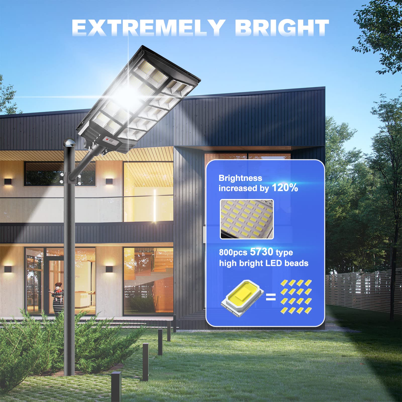 Baiston Solar Street Lights Outdoor: Dusk to Dawn Solar Parking Lot Lights with 3 Modes Motion Sensor Remote Control, 6000K 700 Leds Commercial Solar Lights for Outside, Backyard, Garage, Barn, Garden