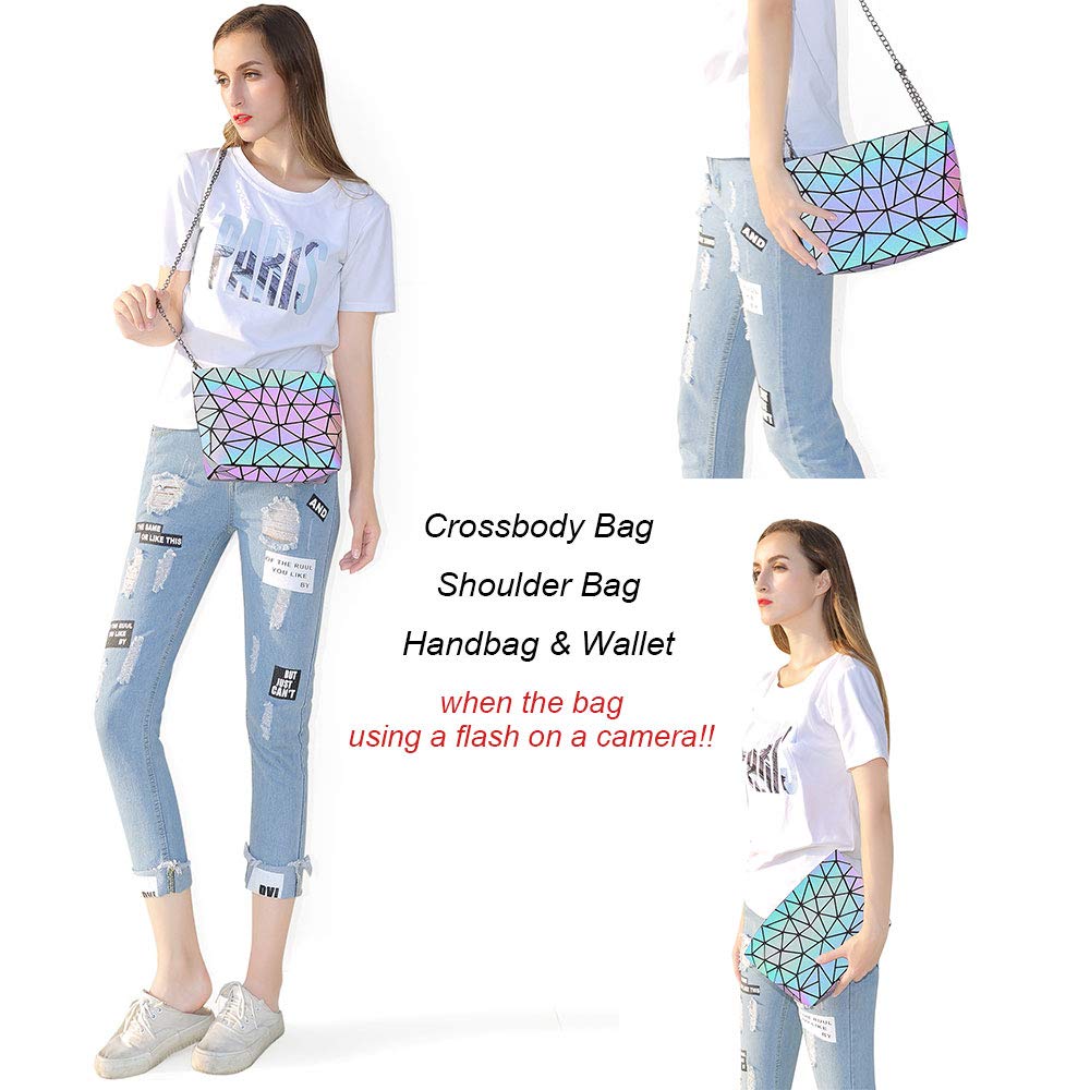 DIOMO Geometric Luminous Purses and Handbags for Women Holographic Reflactive Crossbody Bag (Green X)