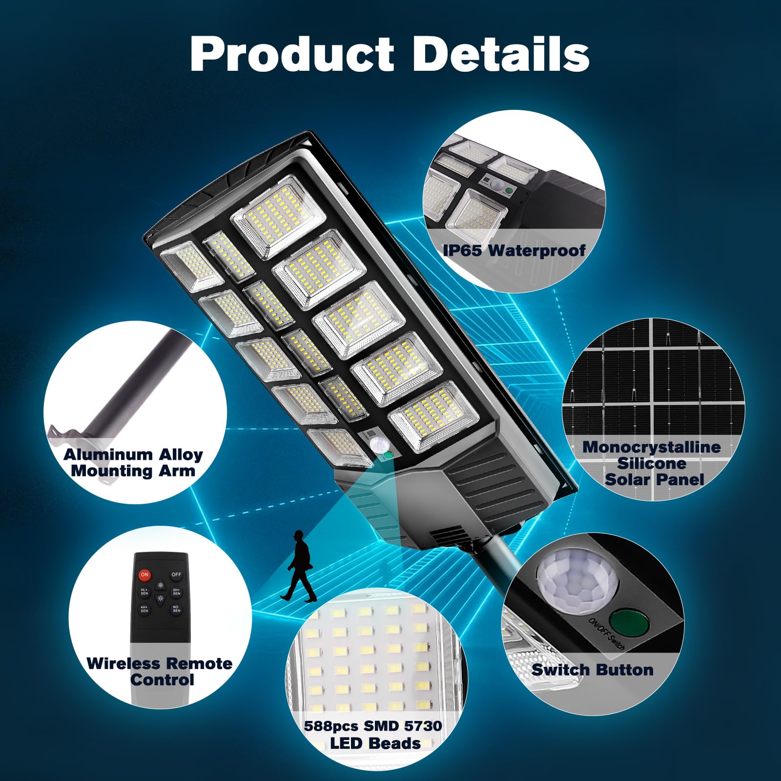 Baiston Solar Street Lights Outdoor: Dusk to Dawn Solar Parking Lot Lights with 3 Modes Motion Sensor Remote Control, 6000K 472 Leds Commercial Solar Lights for Outside, Backyard, Garage, Barn, Garden