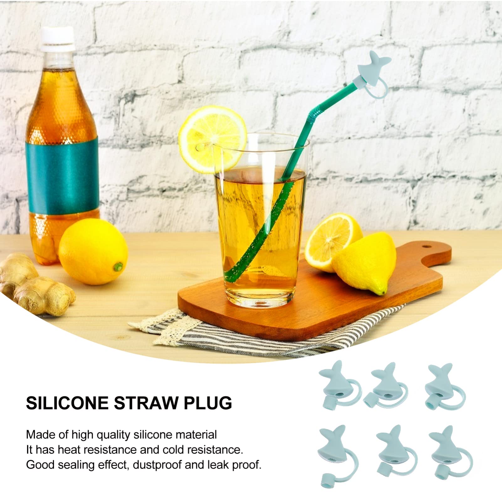 Amosfun 6Pcs Silicone Straw Tips Cover Cute Straw Cover Cap Straw Toppers Dolphin Tail Straw Cap Cover Straw Plug for Drinking Straws Party Gifts