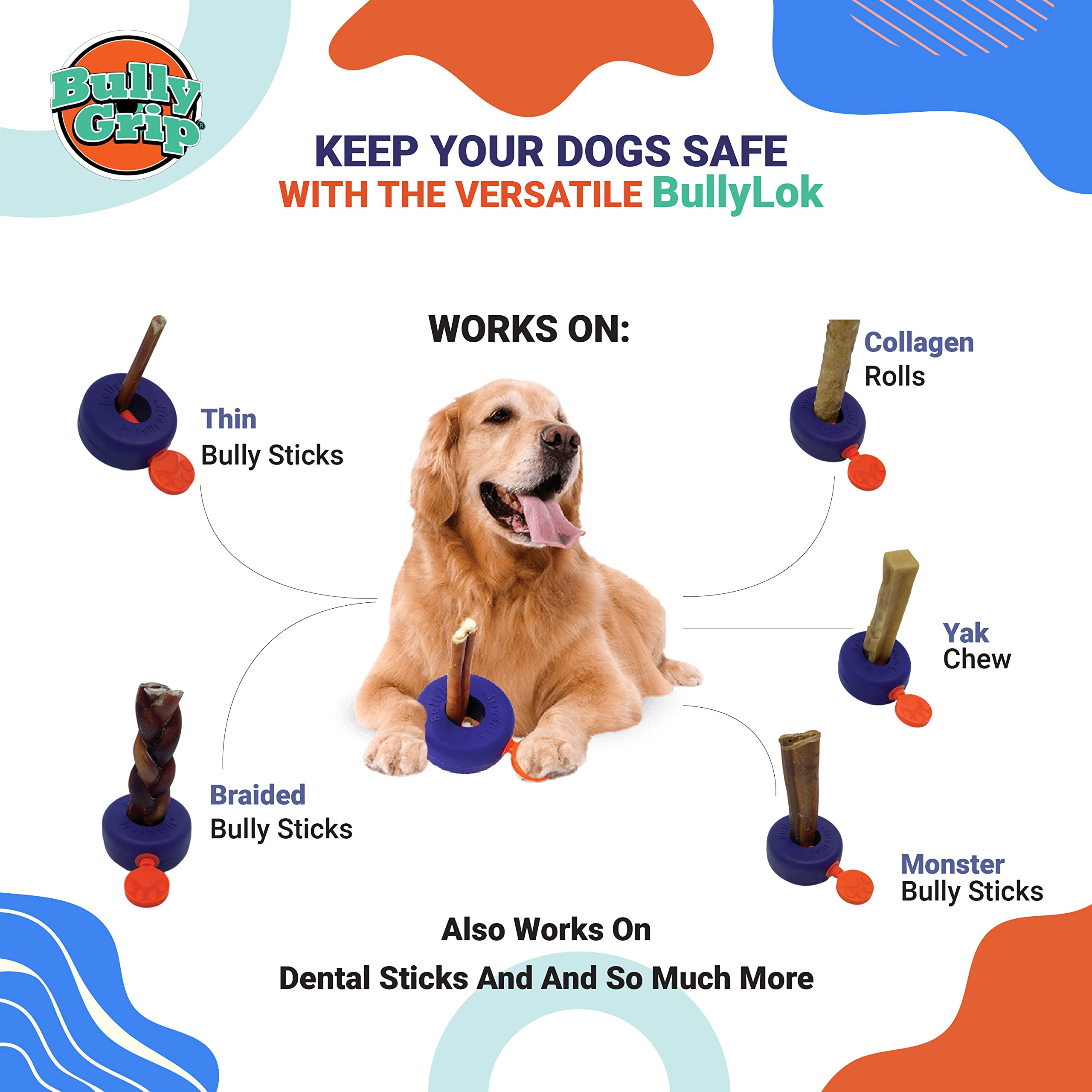 Bully Grip Bully Stick Holder for Dogs, Bully Lok Dog Safety Device, Prevents Choking Small, Medium, Large Dogs, Yak Cheese, Collagen, Dental Chew, Rawhide, Bone, Antler, Treats, Toy Safety Device