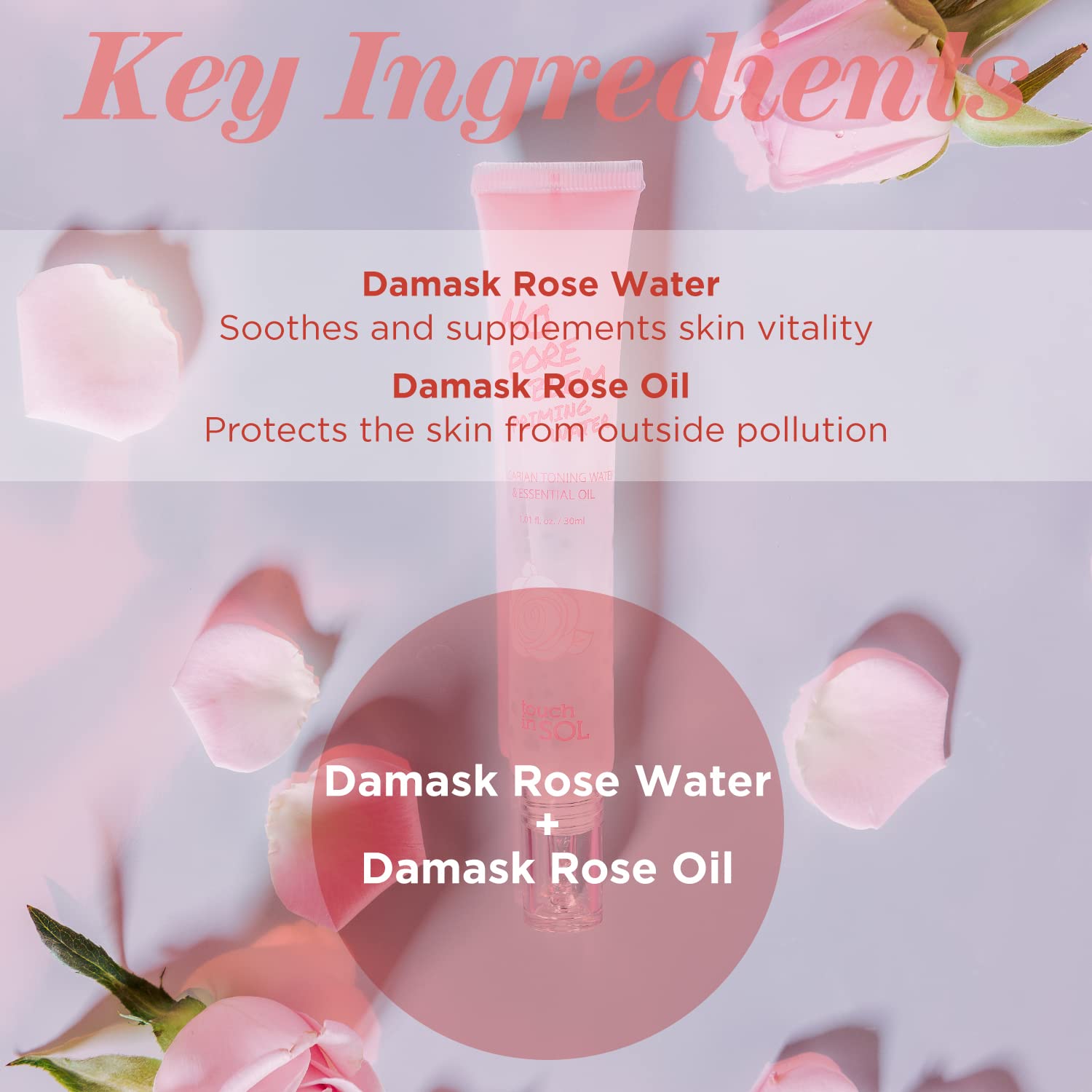 TOUCH IN SOL Liquid Primer 1.01 fl.oz β Boost Hydration before Makeup -Beautiful Radiant Glow Skin - With Damask Rose Oil and Water β Multi Oil for Face, Nails and Hair, No Pore Blem Priming Water
