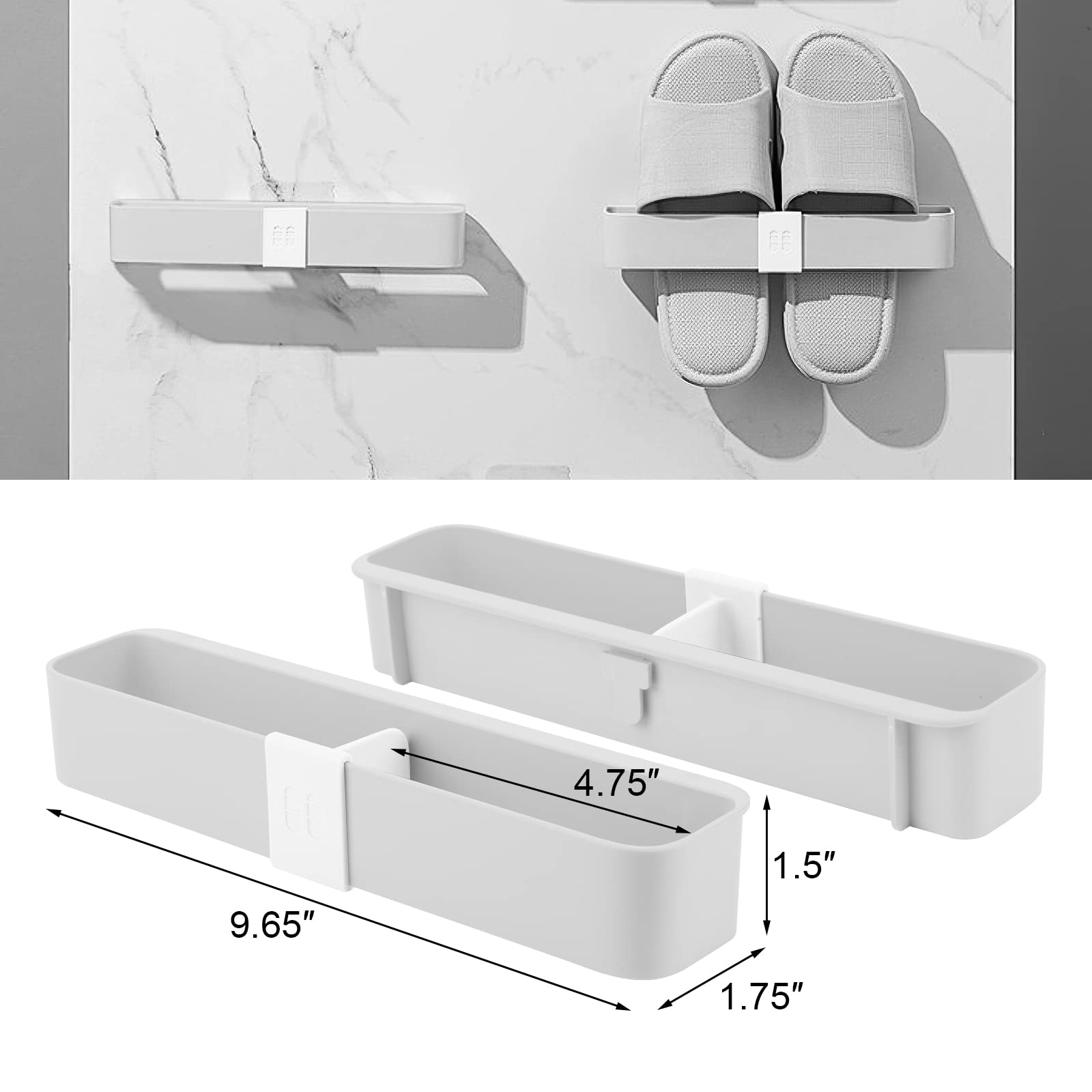 Cosmos 2 Pcs Wall Mounted Slippers Rack House Slippers Hanger Shower-shoe Holders Wall Mount Shower Slippers Organizers with Sticky Hanging Strips for Bathroom, Kitchen, Living Room and RV (Grey)