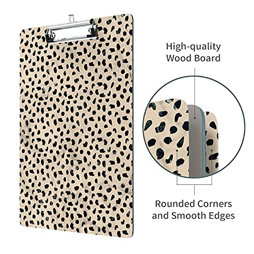 Cute Clipboard with Designs Wood A4 Letter Size Hardboard Office Clipboards, Retractable Hole for Hanging Decorative Clip Board - Cheetah Spots(12.4" x 8.9")