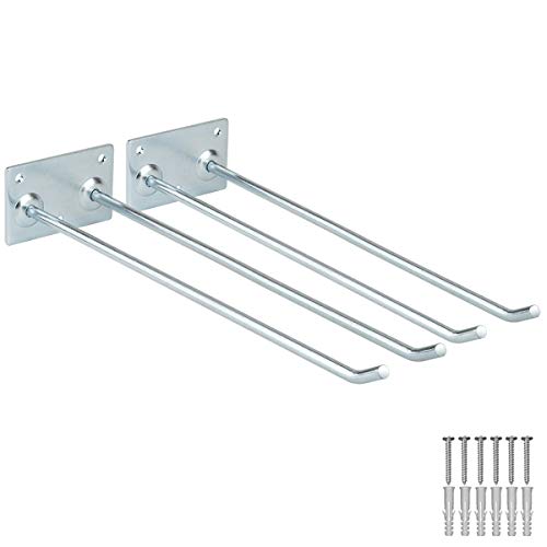 Wall-Mounted Steel Long-Handled Tools Storage Rack, 12 Inch Steel Garage Utility Double Hooks Organizing Ladders, Rakes, Hose, Shovel, Brooms, Max Capacity 55Lbs (Pack of 2 )